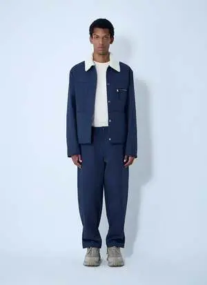 Moncler Cotton Gabardine Trousers With Logo Patch - Blue