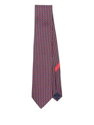 FERRAGAMO Silk Geometric Pattern Neck Tie - Blue