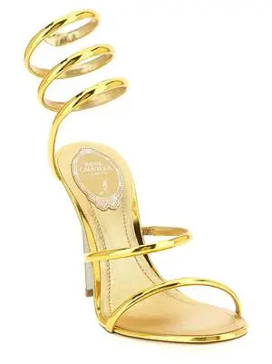 Rene Caovilla Cleo Metallic" Stiletto Sandals - Gold