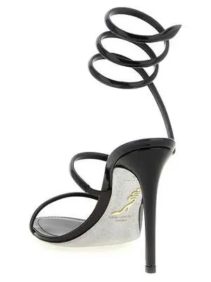 Rene Caovilla Cleo Metallic Ankle Wrap Stiletto Sandals - Black