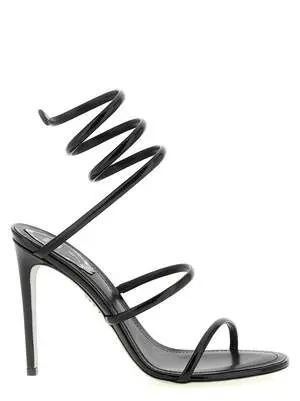 Rene Caovilla Cleo Metallic Ankle Wrap Stiletto Sandals - Black