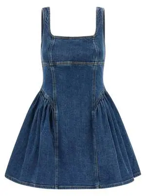 SELF-PORTRAIT Denim Mini Dress With Ruffled Skirt