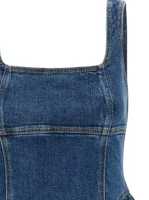 SELF-PORTRAIT Denim Mini Dress With Ruffled Skirt