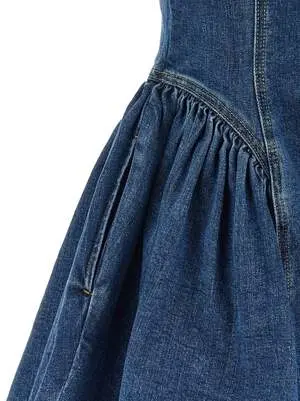 SELF-PORTRAIT Denim Mini Dress With Ruffled Skirt