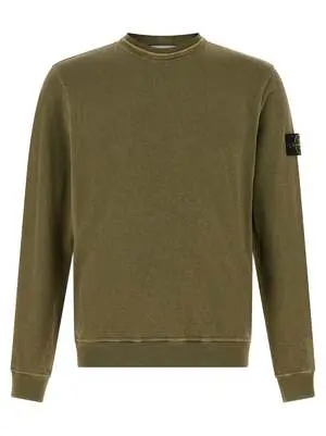 Stone Island Brushed Cotton Crewneck Sweatshirt With Logo Badge