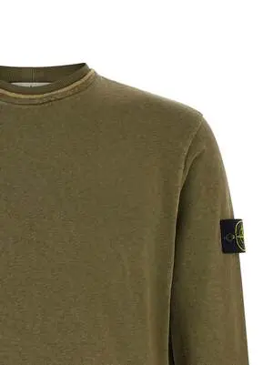 Stone Island Brushed Cotton Crewneck Sweatshirt With Logo Badge