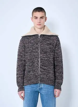 Bottega Veneta Cotton And Wool Zip-up Cardigan With Folded Collar - Brown
