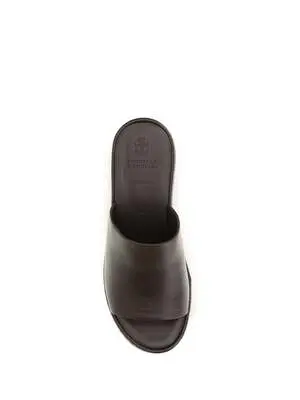 Brunello Cucinelli Leather Wedge Sandals