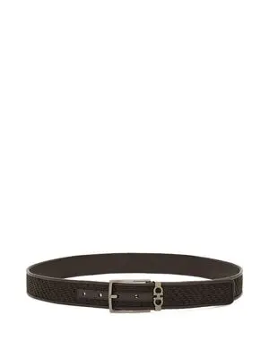 FERRAGAMO Basketweave Effect Leather Belt With Square Buckle - Brown