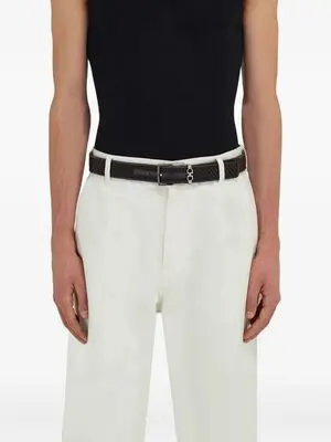 FERRAGAMO Basketweave Effect Leather Belt With Square Buckle - Brown