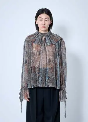 Saint Laurent Paisley Silk Georgette Blouse - Brown