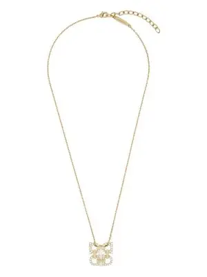 FERRAGAMO Crystal Embellished Four Gancini Pendant Necklace - Silver