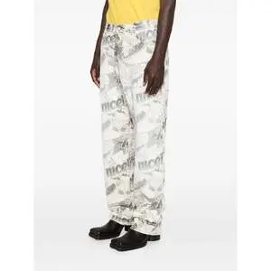 Martine Rose Beige And Grey Graphic Print Straight-leg Jeans