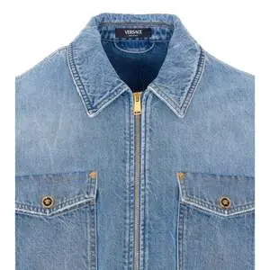 Versace Zipped Denim Shirt With Medusa Buttons