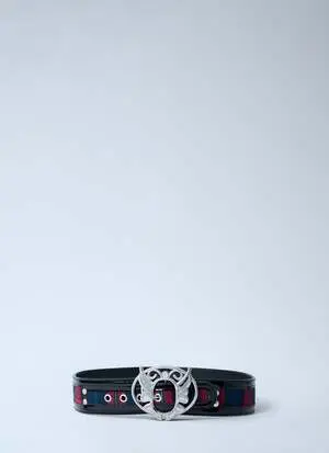 CHOPOVA LOWENA Tartan Belt With Patent Leather Trims