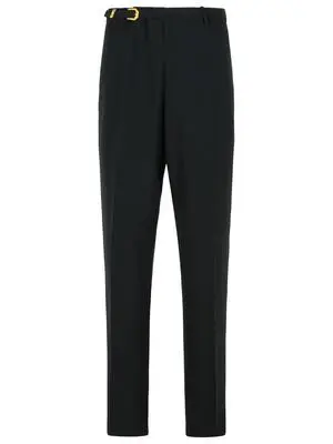 Versace Virgin Wool Blend Trousers With Buckle Closure - Black