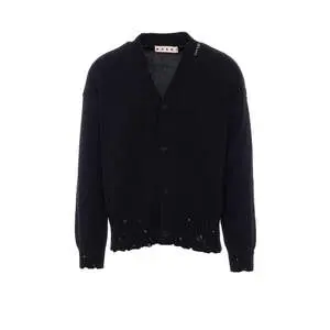 Marni Symbol Embroidered Distressed V-neck Cardigan - Black