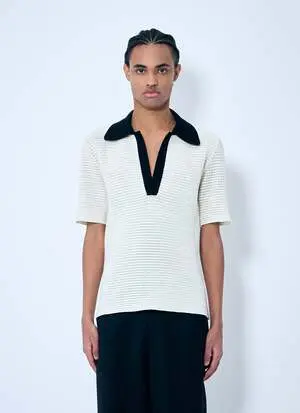 JIL SANDER Open-knit Polo Shirt - Black