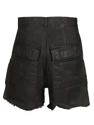 Rick Owens Bauhaus Frayed Denim Cargo Shorts - Black