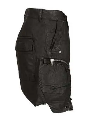 Rick Owens Bauhaus Frayed Denim Cargo Shorts - Black
