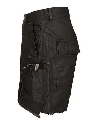 Rick Owens Bauhaus Frayed Denim Cargo Shorts - Black
