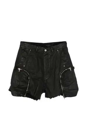 Rick Owens Bauhaus Frayed Denim Cargo Shorts - Black