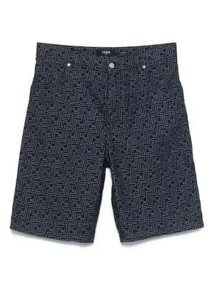 Fendi Ff Jacquard Denim Shorts - Blue