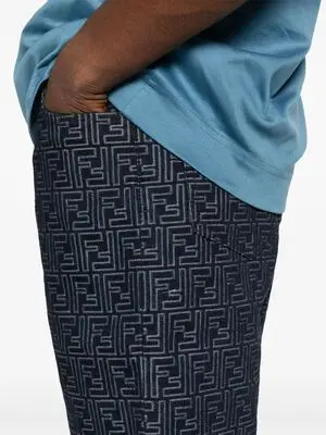 Fendi Ff Jacquard Denim Shorts - Blue