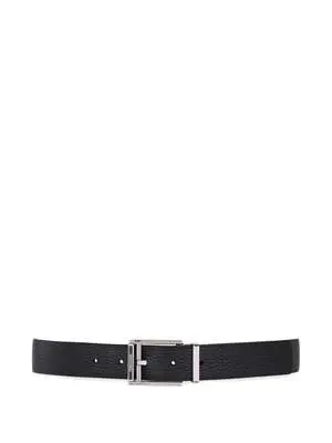 FERRAGAMO Square Buckle Reversible Grained Leather Belt - Black