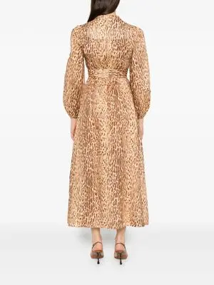 Zimmermann Cascadian Plunge Midi Dress - Brown