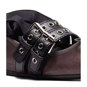 Miu Miu Nappa And Calf Leather Ballet Flats With Appliqu - Black