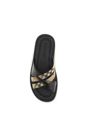 Burberry Drift Leather And Check Sandals - Black