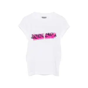 Balenciaga Logo Print Mock Neck Cotton T-shirt - White