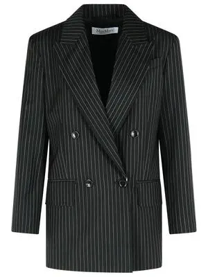 Max Mara Mattia Pinstriped Virgin Wool Blazer - Black