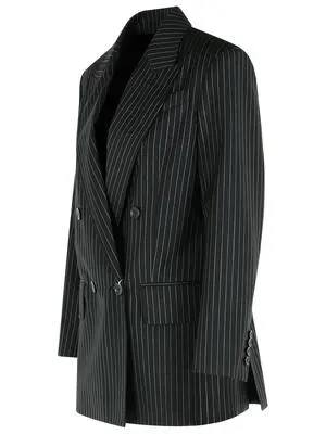 Max Mara Mattia Pinstriped Virgin Wool Blazer - Black