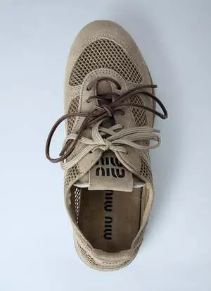 Miu Miu Rope And Suede Lace-up Sneakers - Cream