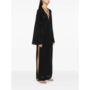 Andamane Semi-sheer Lace-up Long Sleeve Maxi Dress