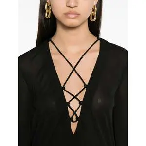 Andamane Semi-sheer Lace-up Long Sleeve Maxi Dress