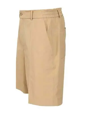 Moncler Seersucker Shorts With Leather Logo Patch