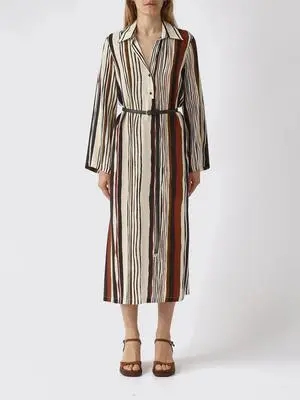 Max Mara Striped Silk Shirt Dress - Cream