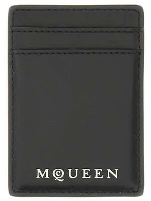 Alexander McQueen Magnetic Card Holder With Logo - Black