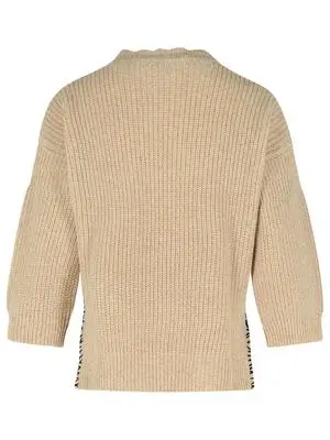 Marni Beige Mouliné Virgin Wool Sweater With Contrast Stitching - Cream