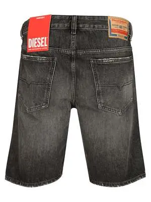 DIESEL® D-fin" Slim Fit Denim Shorts With Eagle Motif - Black