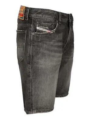 DIESEL® D-fin" Slim Fit Denim Shorts With Eagle Motif - Black