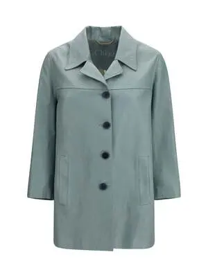 Chloé Long Lambskin Leather Jacket - Blue
