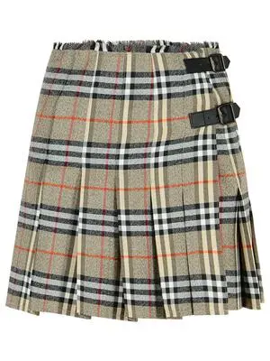 Burberry Wool Mini Kilt With Check Pattern - Gray