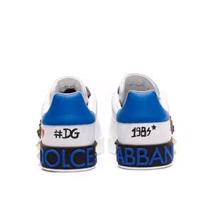 Dolce & Gabbana Portofino Leather Sneakers With Appliqué And Graphic Print
