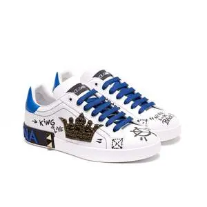 Dolce & Gabbana Portofino Leather Sneakers With Appliqué And Graphic Print