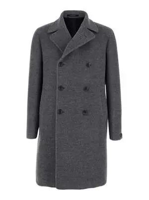 Tagliatore Grey Double-breasted Wool And Cashmere Coat
