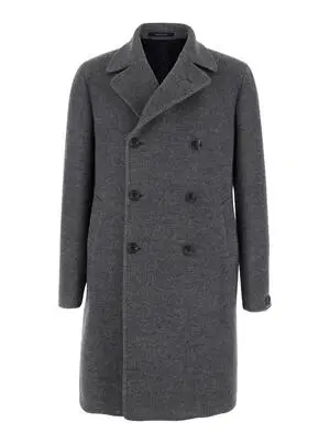 Tagliatore Grey Double-breasted Wool And Cashmere Coat - Multicolor